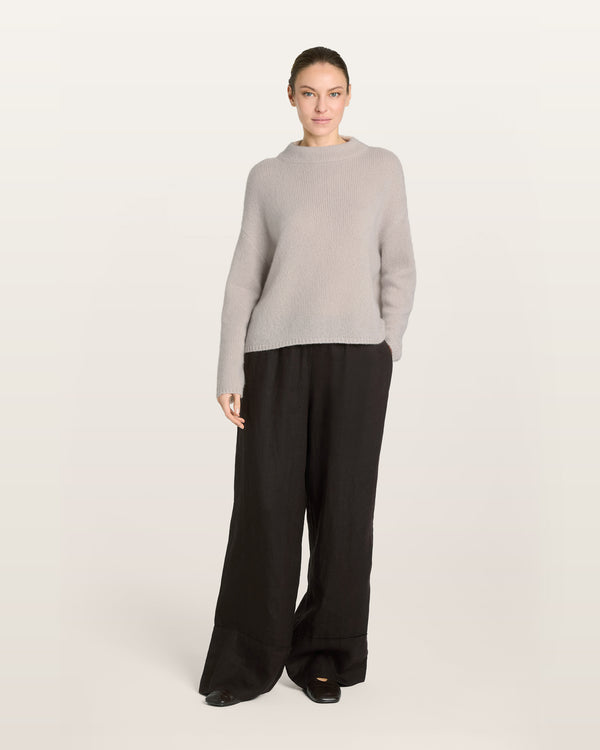 LU REN Kaschmir-Seide Pullover MATSU oversized mit Stehkragen Grau